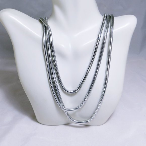 Jewelry | Silver Plated Hollow Snake Chain Triple Strand Made In ...